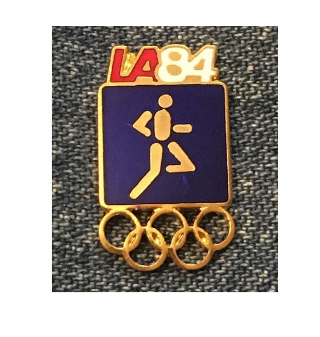 Marathon Olympic Pin Track & Field 1984 Los Angeles LA Blue Pictogram ...