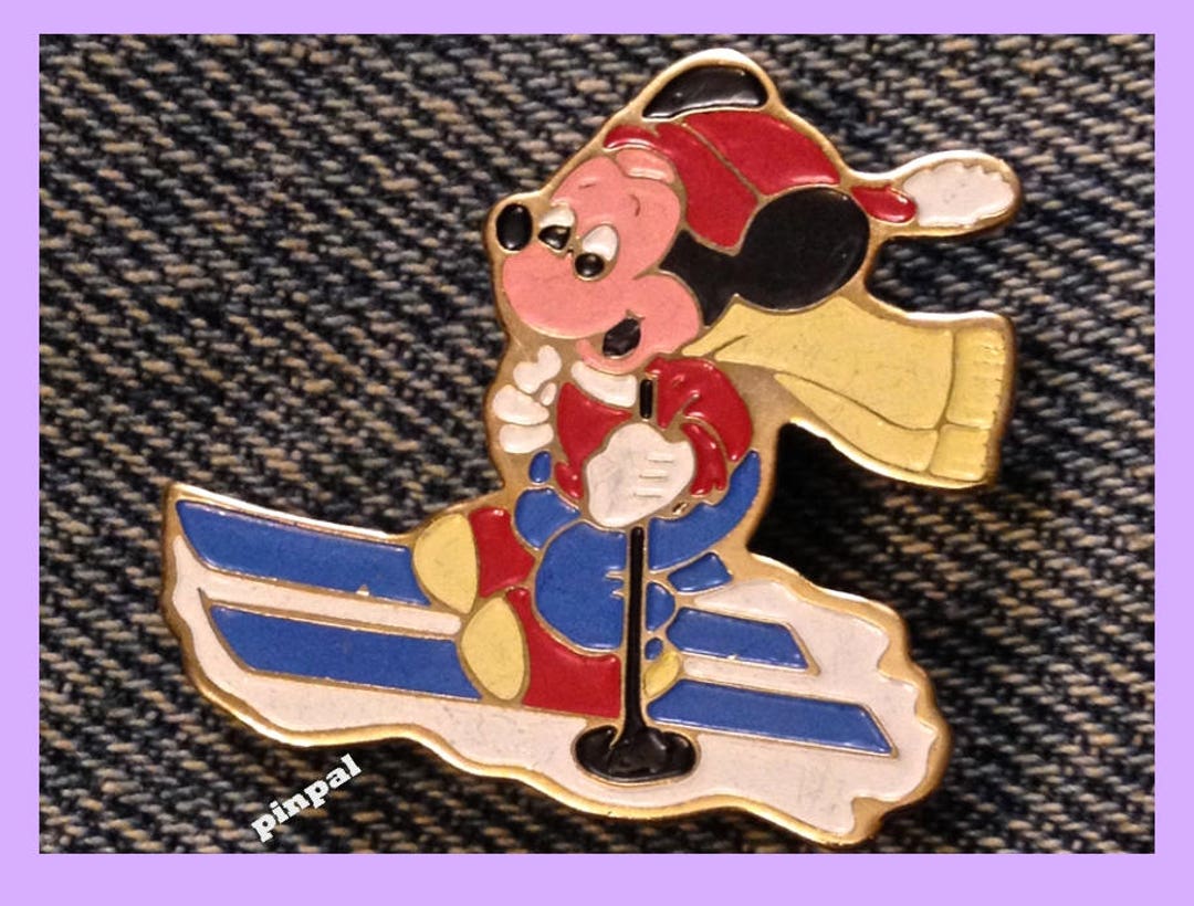 Mickey Mouse Skiing Brooch Pin ~ Walt Disney Productions ~ 80's Vintage ...