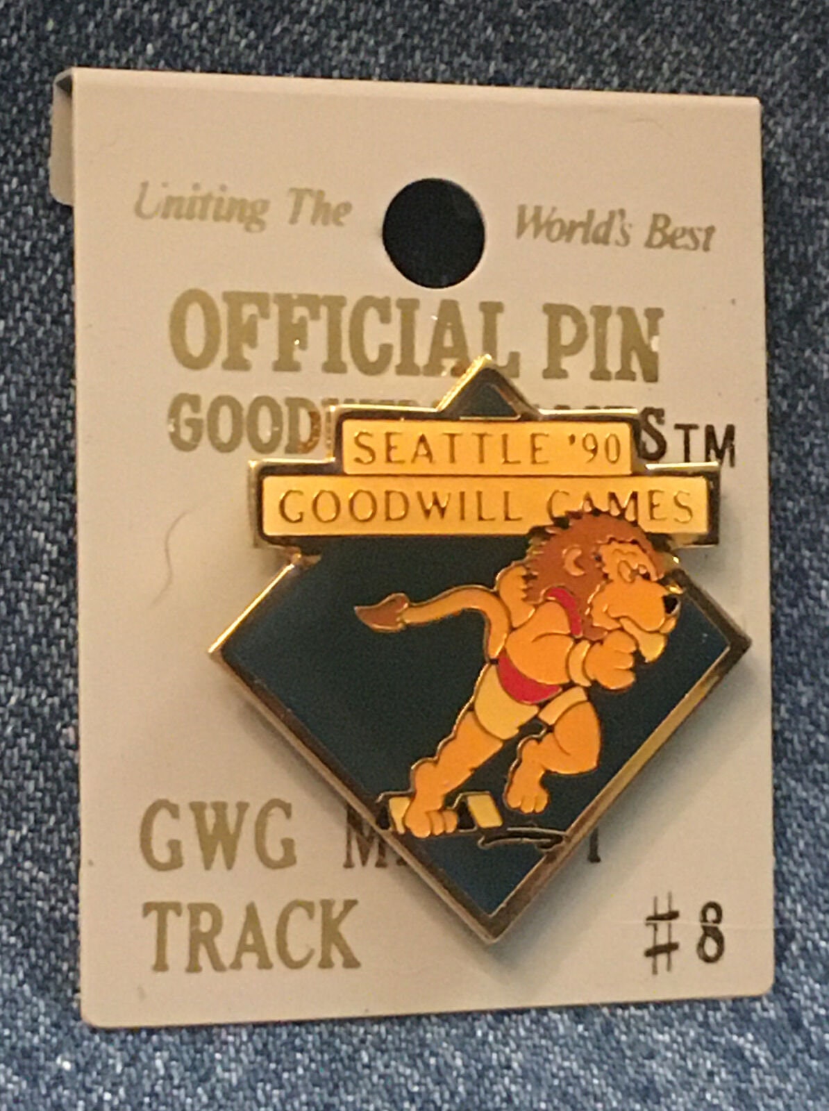 Track & Field Lapel Pin ~ 1990 Goodwill Games in Seattle, USA ~ Mascot ...