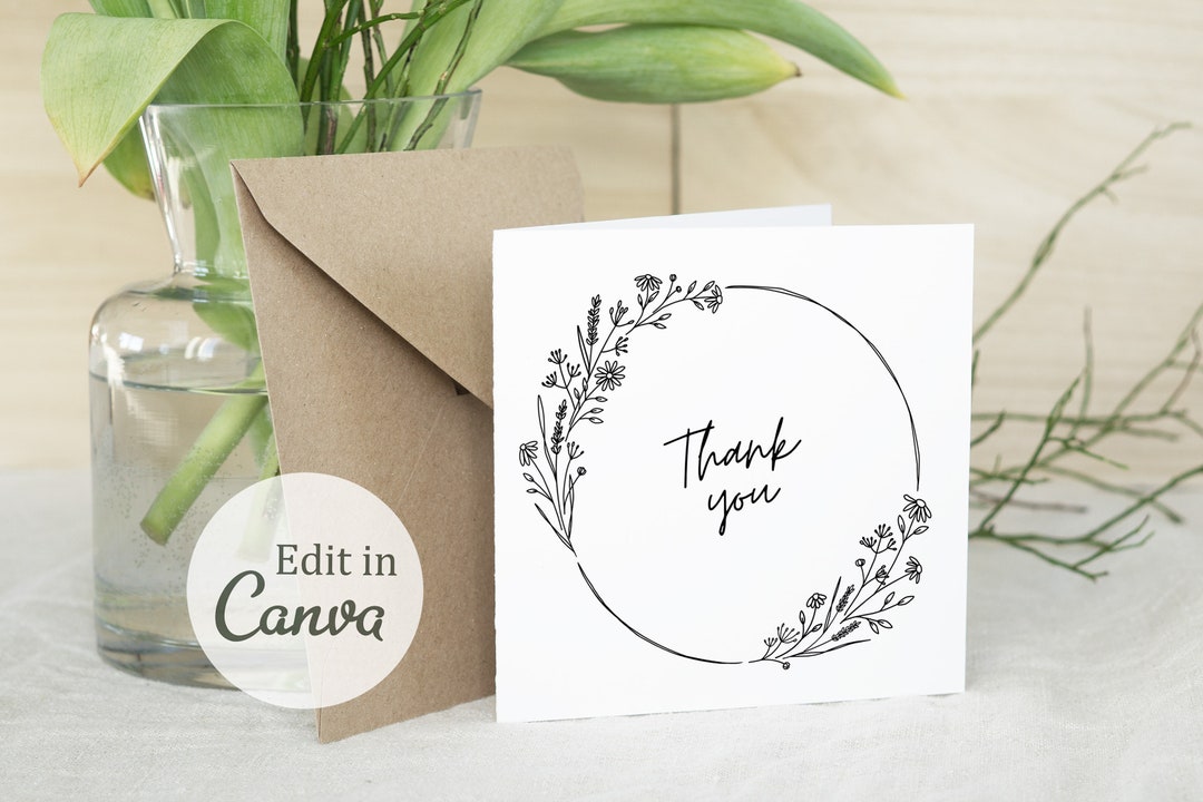 Printable and Editable Greeting Card | Flower Wreath | 5.25x5.25in ...