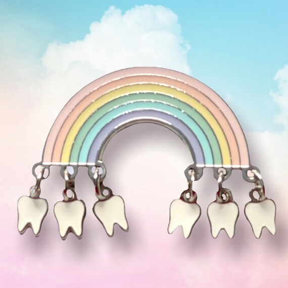 Pastel Rainbow With White Tooth Clouds Pin Dentistry Enamel - Etsy