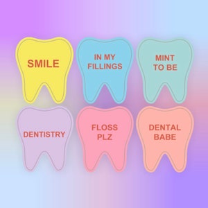 Candy Tooth Sticker Sheets. Conversation Heart Themed Dental Tooth ...