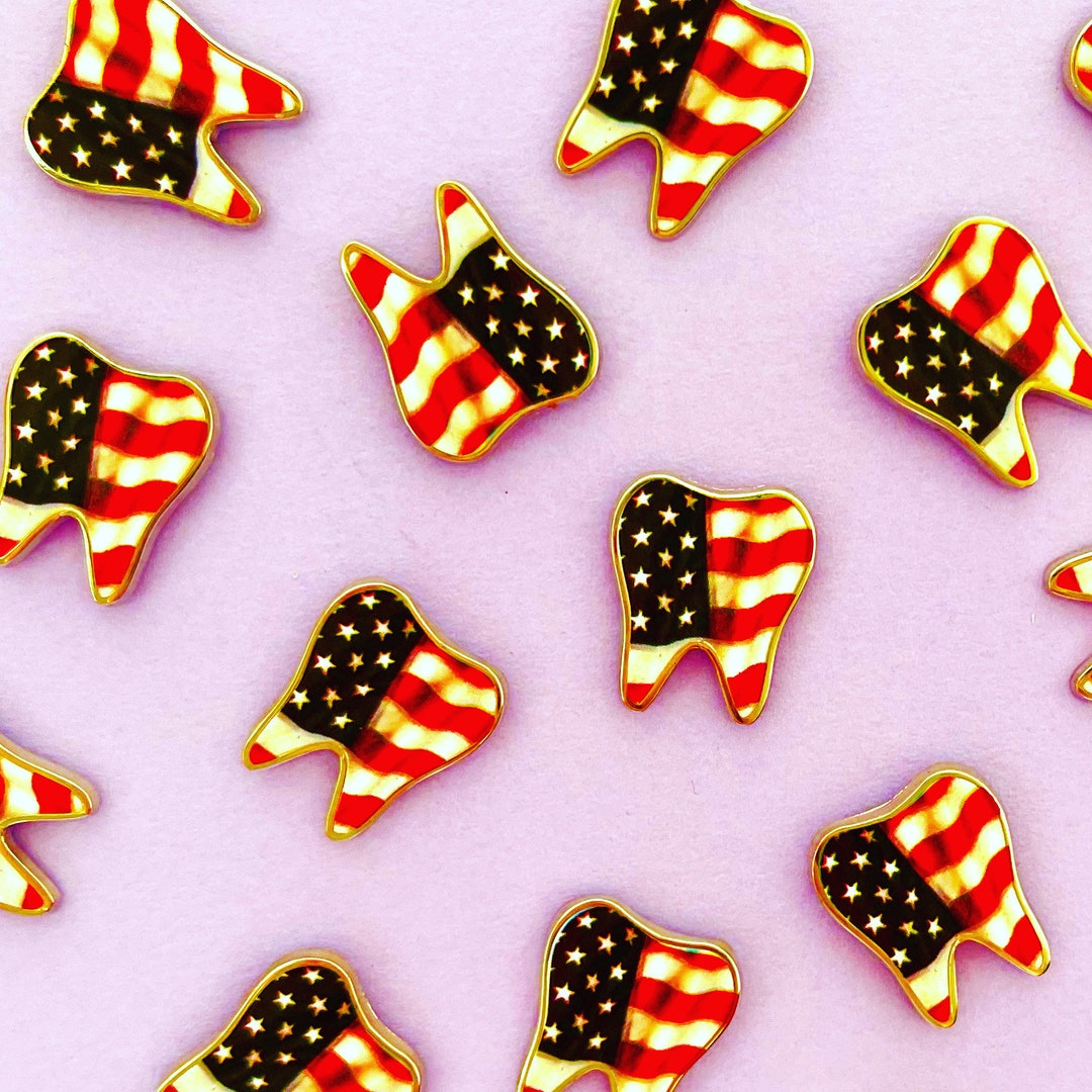 USA Flag Tooth Pin, Enamel Pin, Tooth, Pins, America American Dentist ...