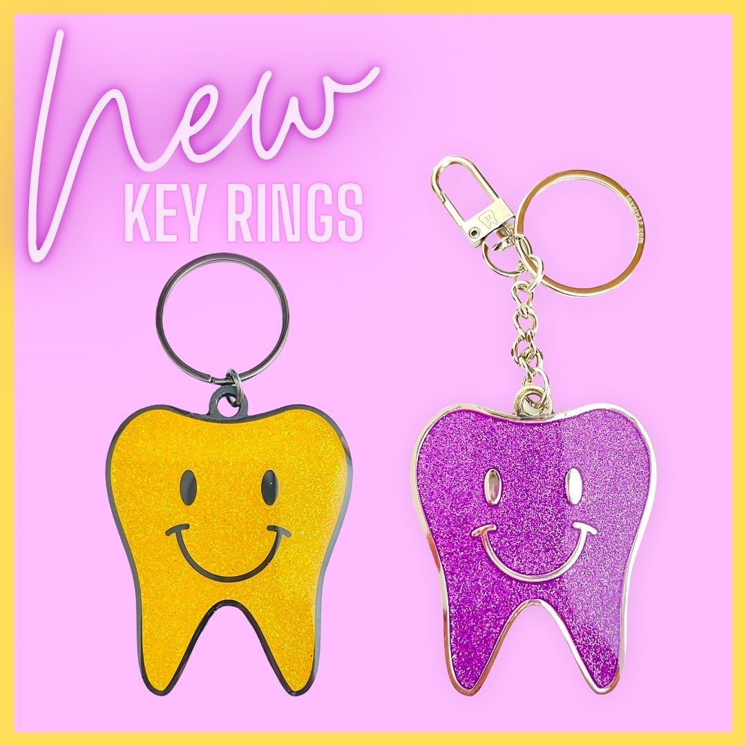 Smiley Tooth Double Sided Glittery Key Rings for Dental Professionals ...