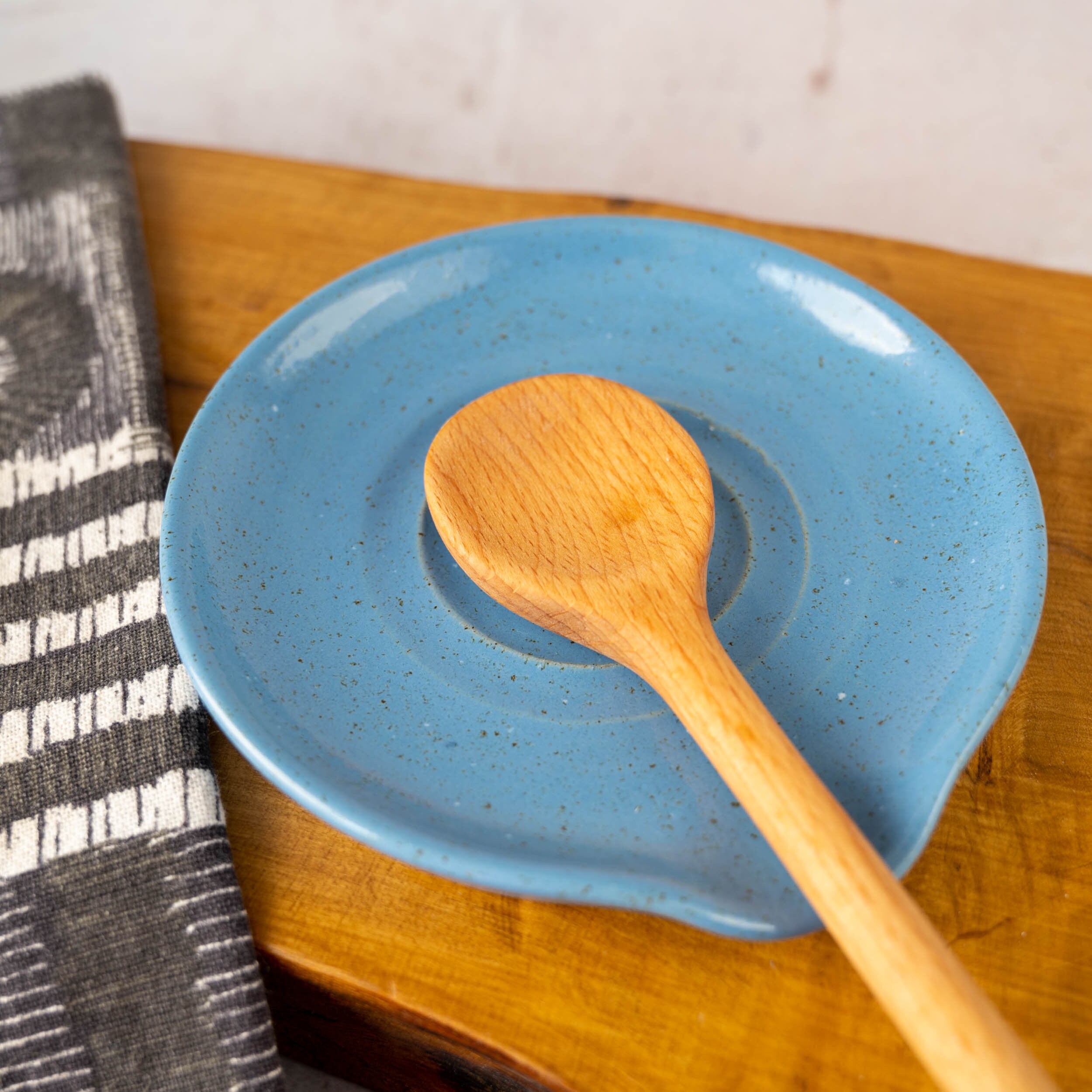 Rustic Spoon Rest in Pastel Blue Glaze With Spiral Marks | Etsy