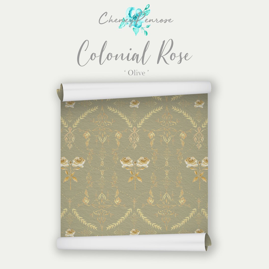 Colonial Rose Eco Wallpaper in Olive - Etsy