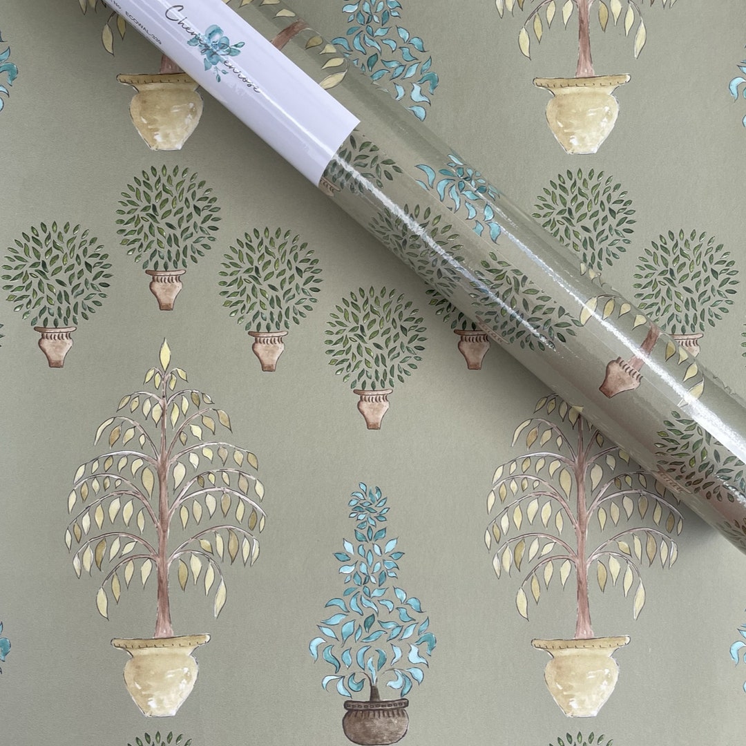 Wallpaper Sustainable Luxury Potted Tree Garden Eco Wallpaper in Olive ...