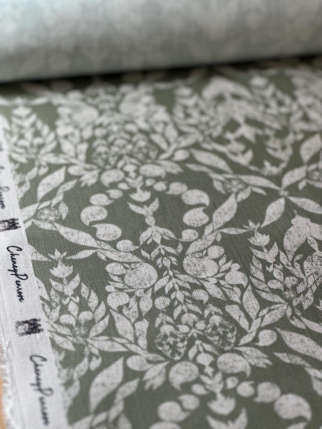 Garden Waltz Linen Fabric, Forest Green Floral Print by Cheney Penrose ...