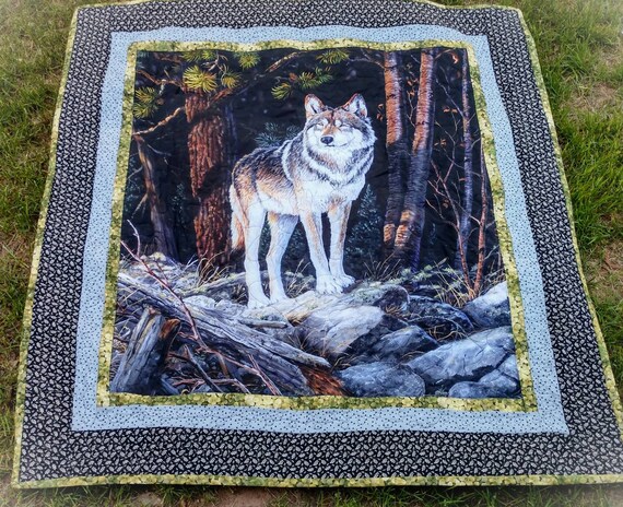 Solitary Sentinel Wolf Quilted Wall Hanging | Etsy
