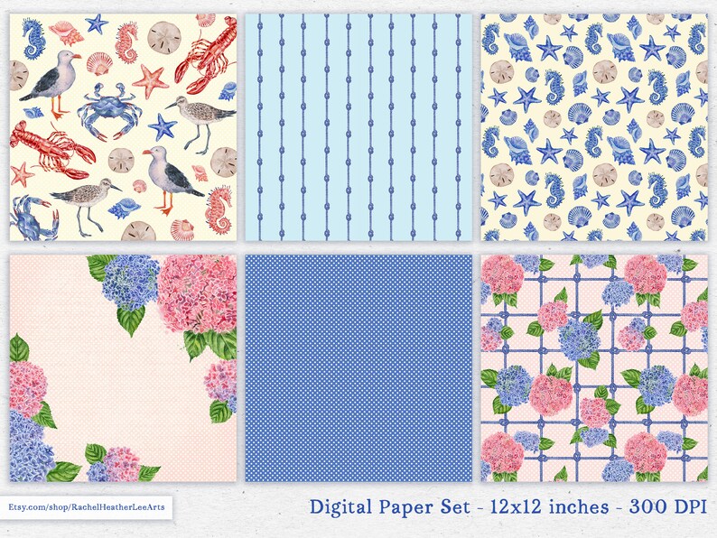 Digital Paper Set Coastal Summer Beach Themed Digital - Etsy