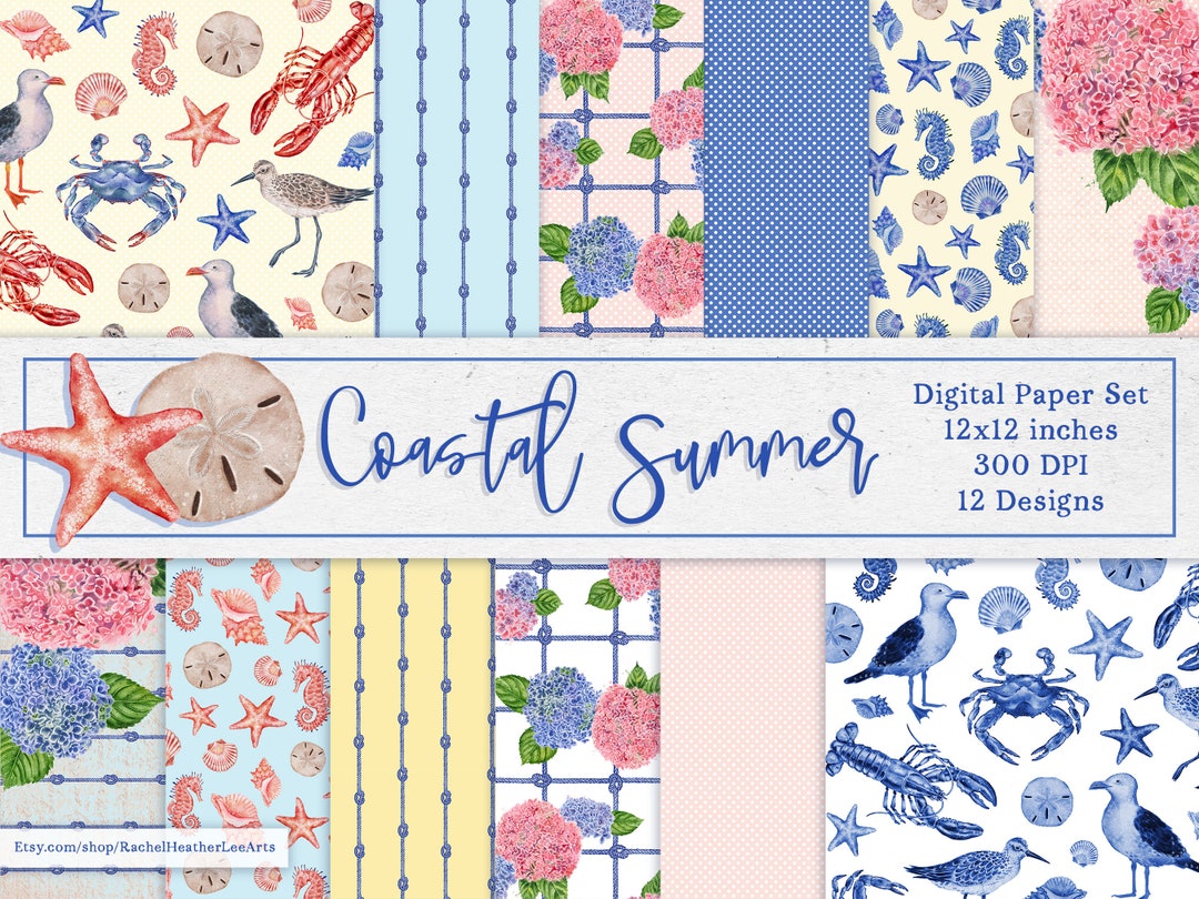 Digital Paper Set Coastal Summer Beach Themed Digital - Etsy