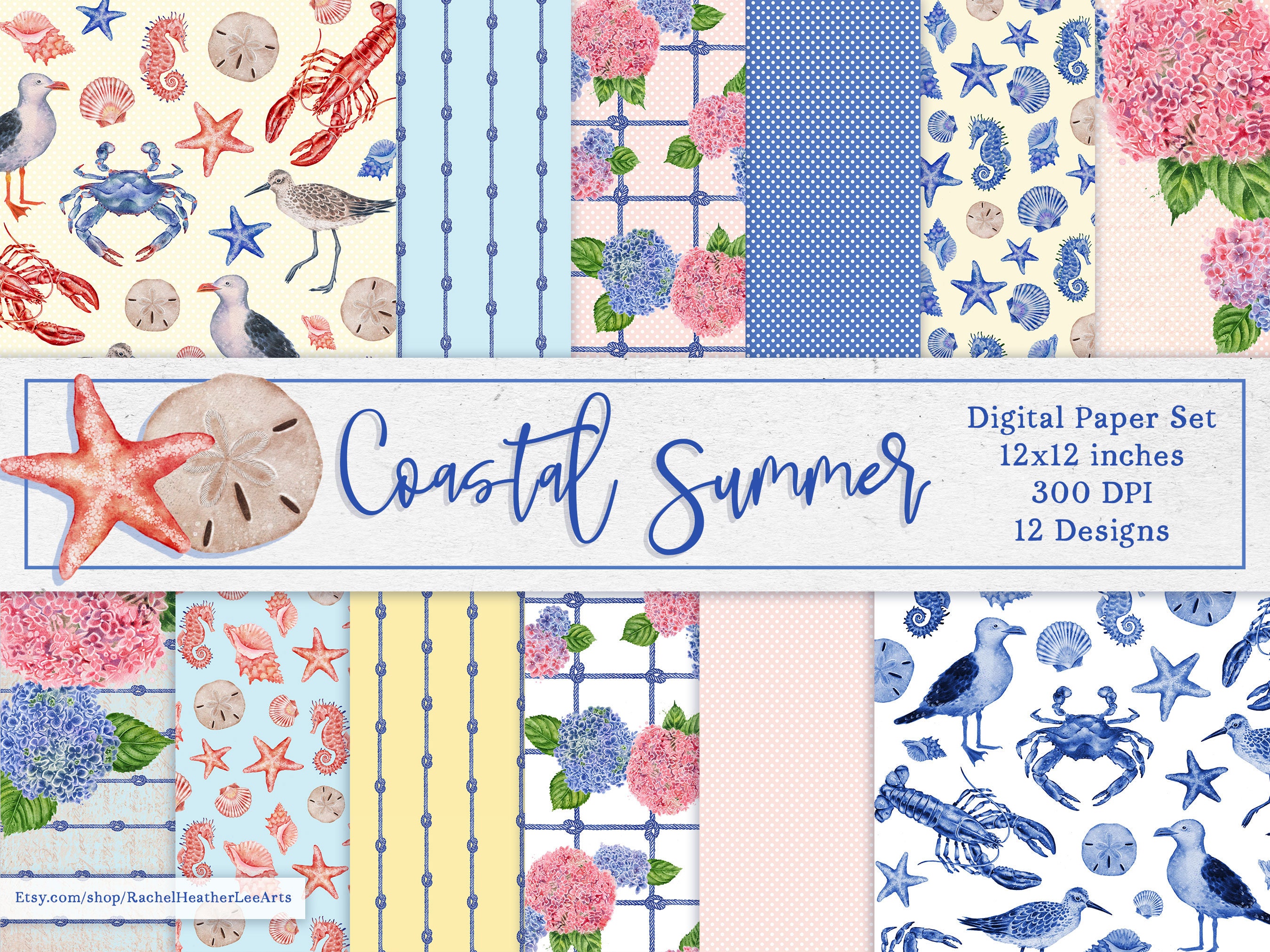 Digital Paper Set Coastal Summer Beach Themed Digital - Etsy