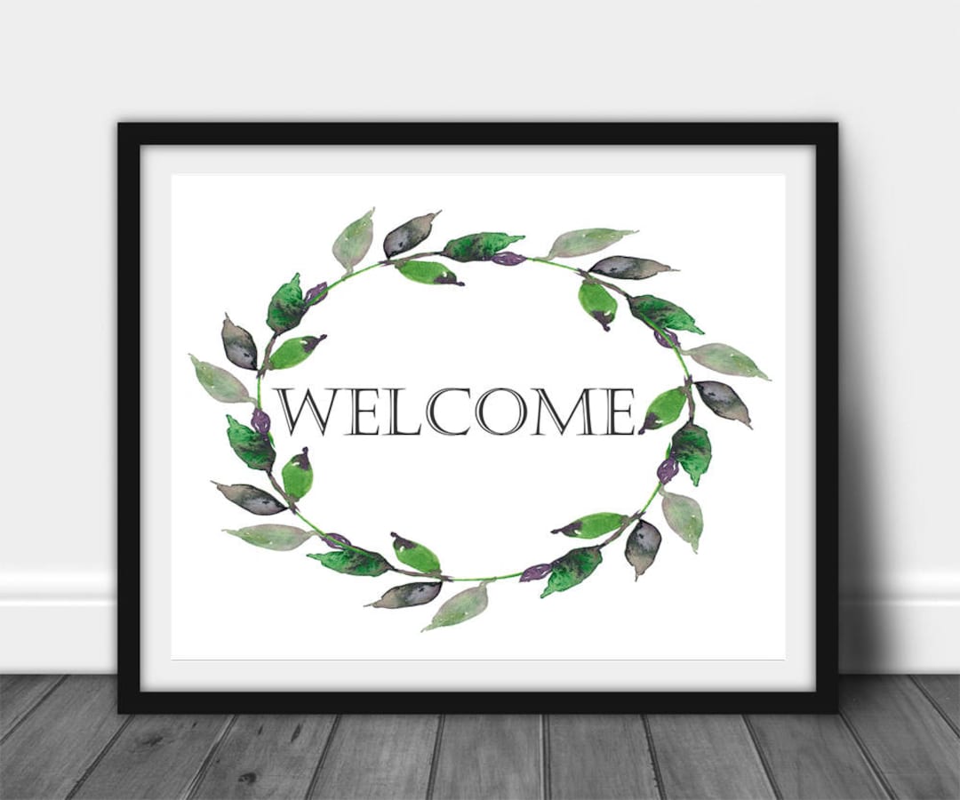 Welcome Printable Typography Sign, Welcome Watercolor Wreath PDF ...