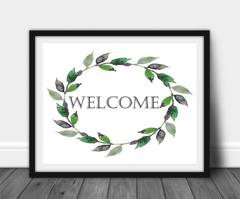 Welcome Printable Typography Sign, Welcome Watercolor Wreath PDF ...