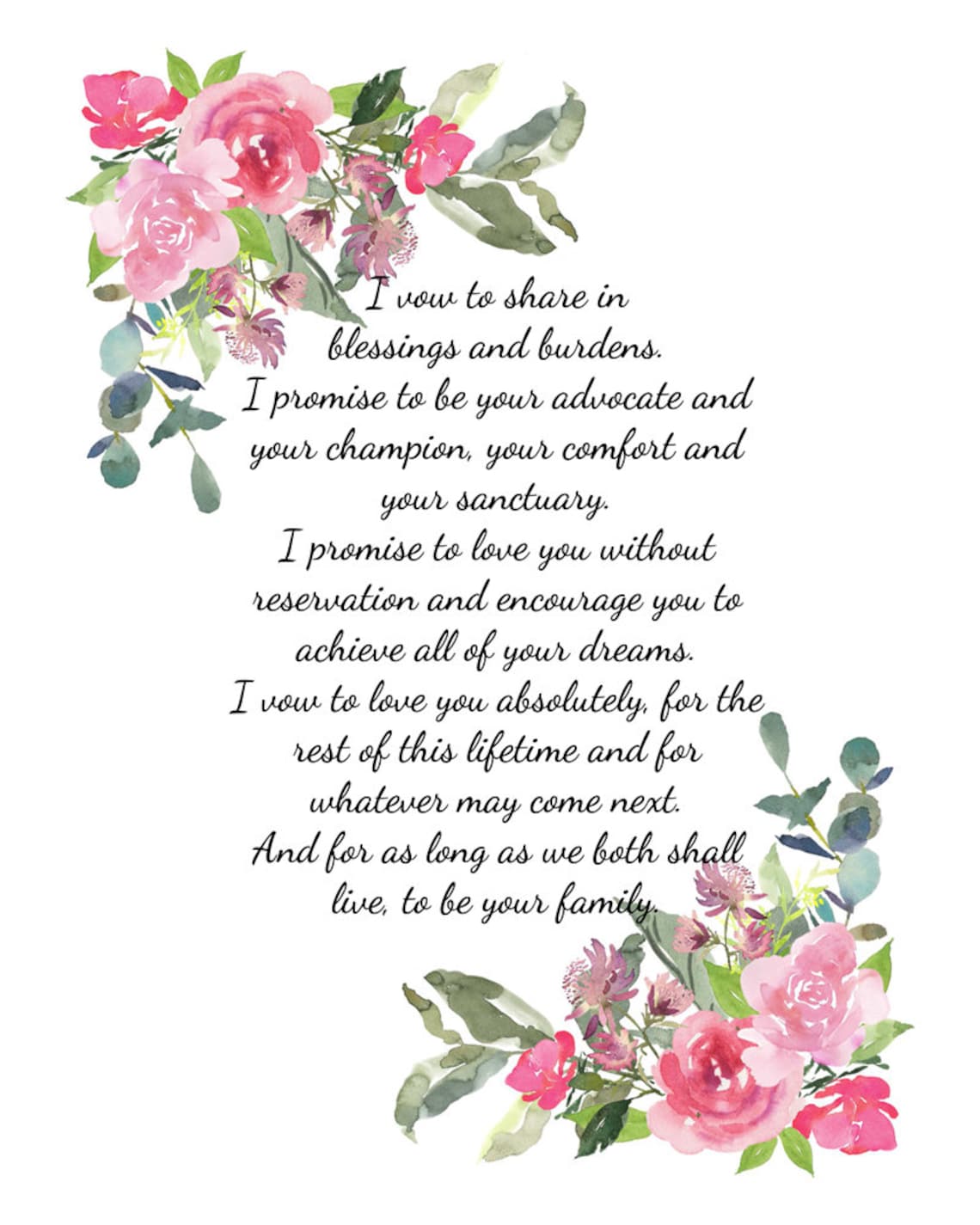 Wedding Vows, Custom Wedding Vows, Bridal Shower Gift, Floral ...
