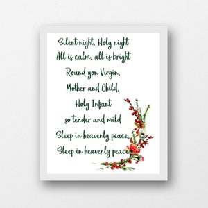 Silent Night Printable Wall Art, Christmas Hymn, Instant Download ...