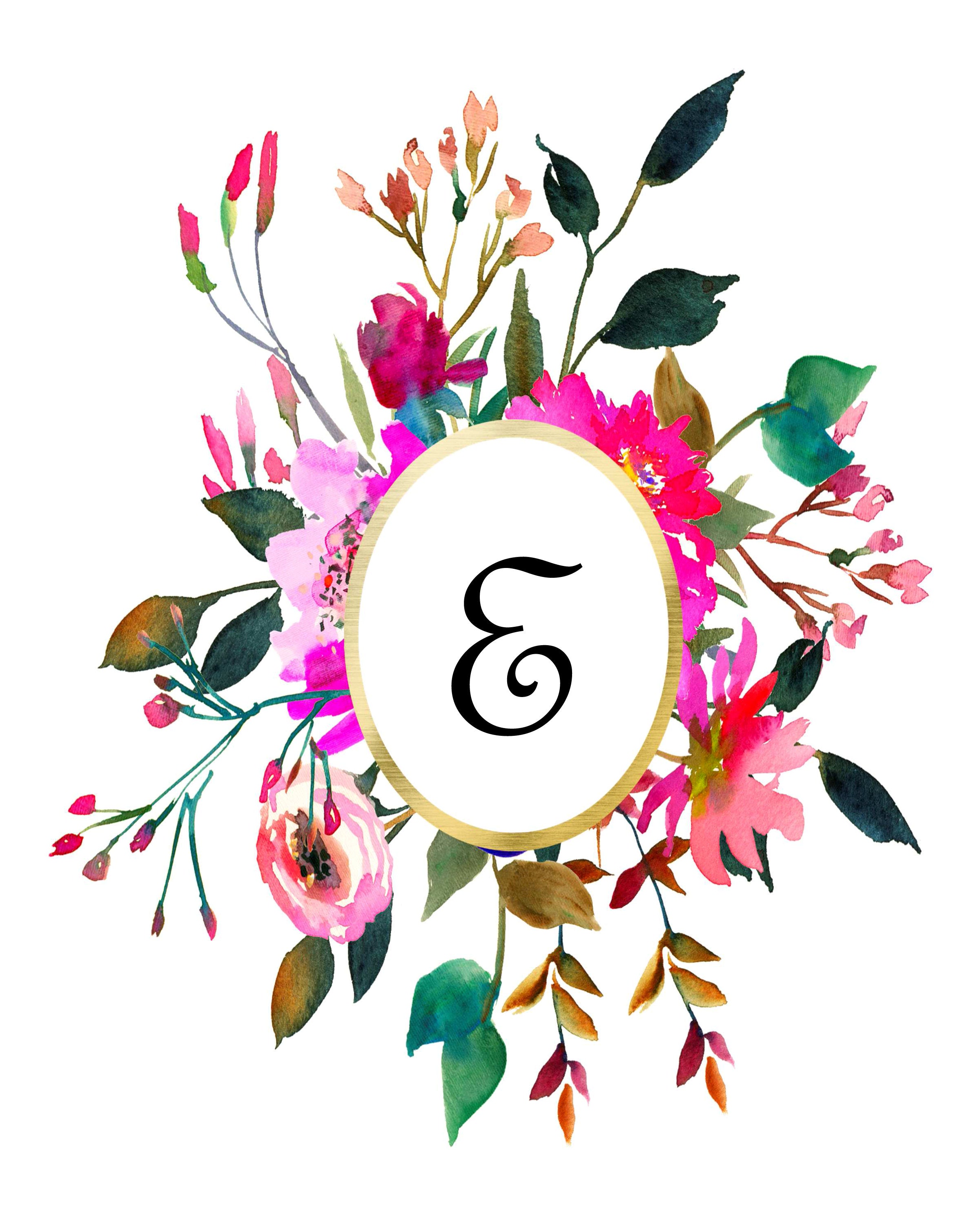 Monogram Floral Print, Digital Download,custom Initial Art, Custom ...