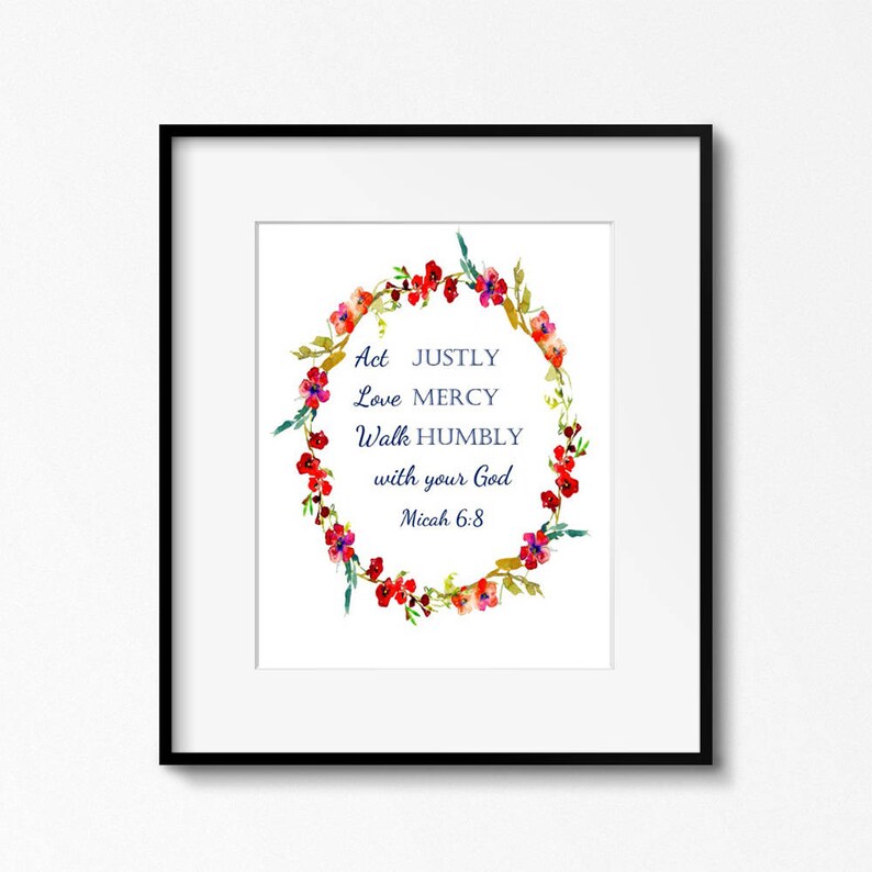 Micah 6:8, Act Justly, Love Mercy, Walk Humbly, Calligraphy Verse Quote ...
