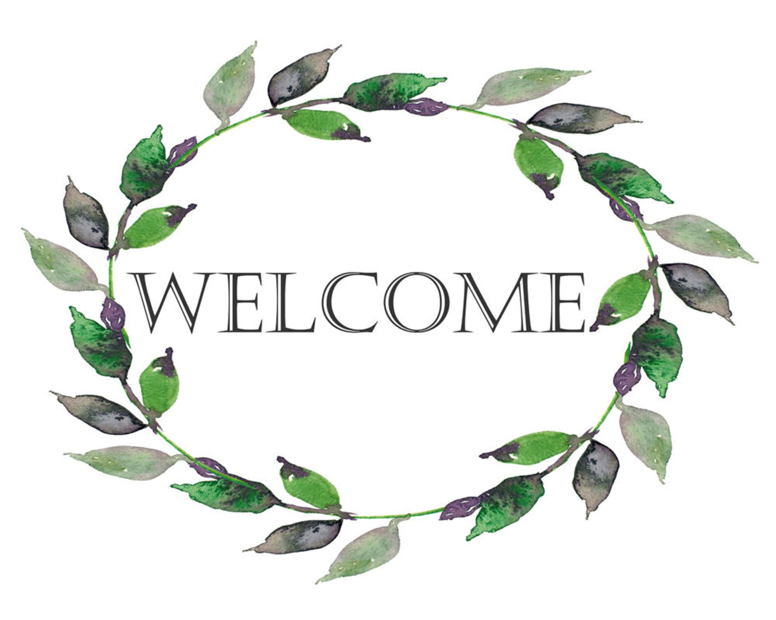 Welcome Printable Typography Sign, Welcome Watercolor Wreath PDF ...