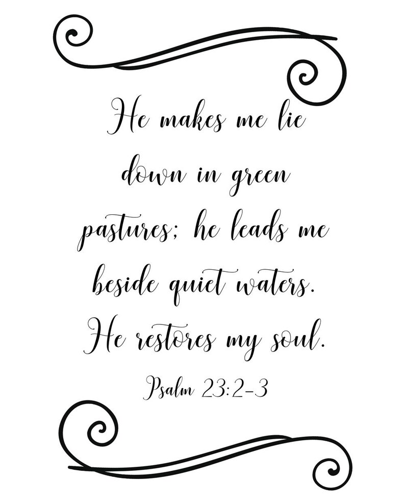 Bible Verse Psalms Calligraphy Art, Psalm 23, Black White Print ...