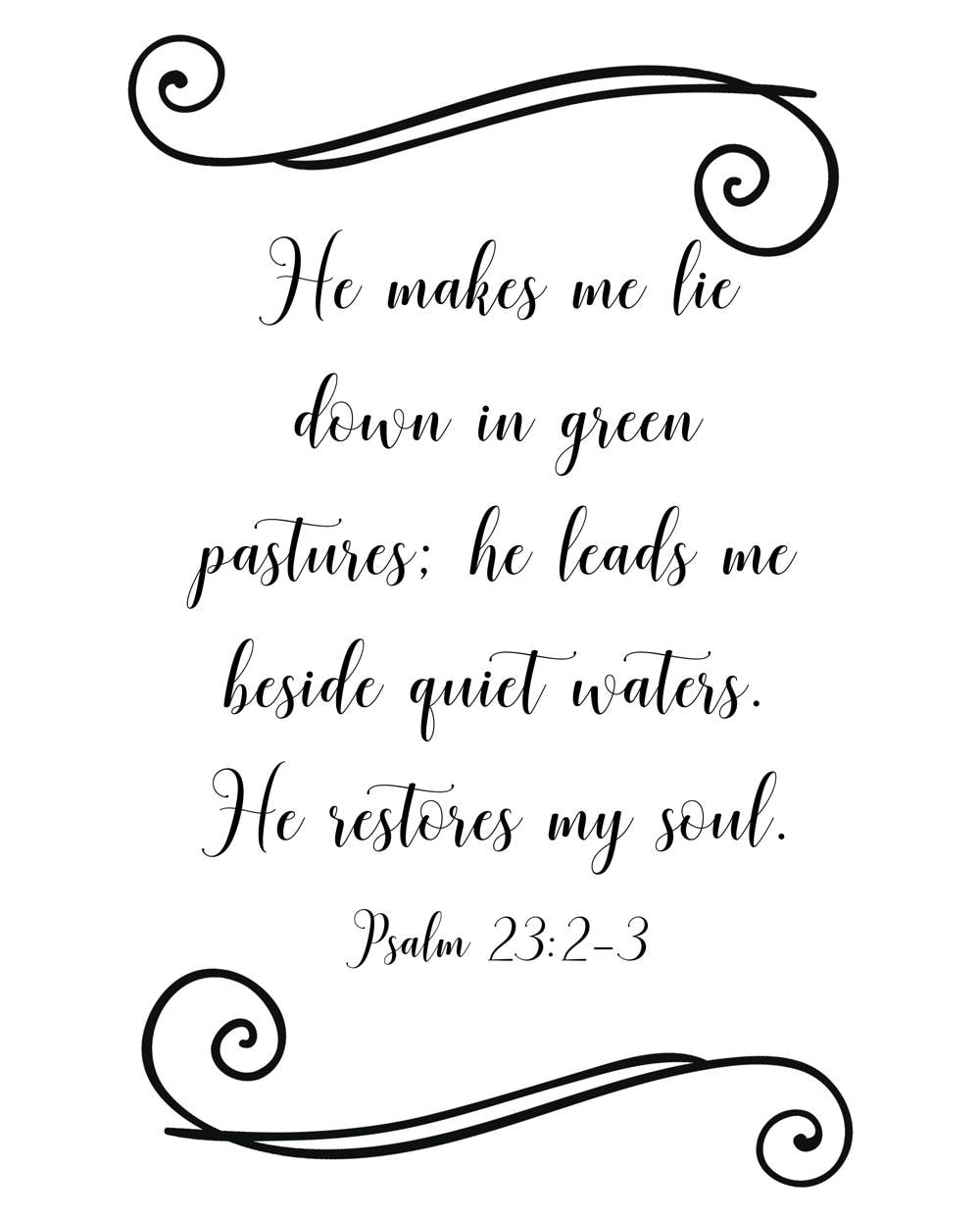 Bible Verse Psalms Calligraphy Art, Psalm 23, Black White Print ...