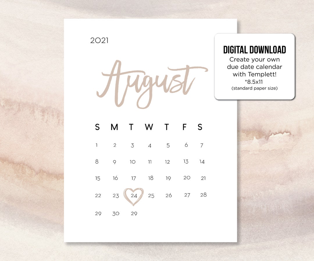 Edit-yourself Due Date Calendar Digital Download, Baby Announcement ...