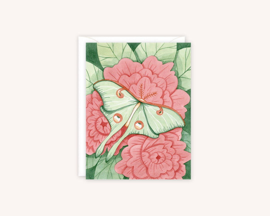 Watercolor Luna Moth Greeting Card | Peony Notecard - Etsy