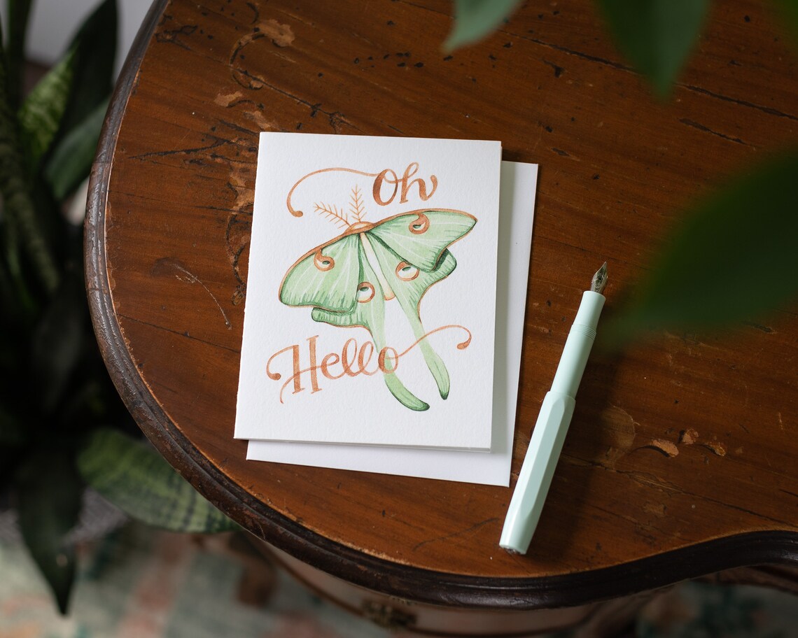 Hello Luna Card | Luna Moth Notecard | Luna Moth Card | Friendship ...