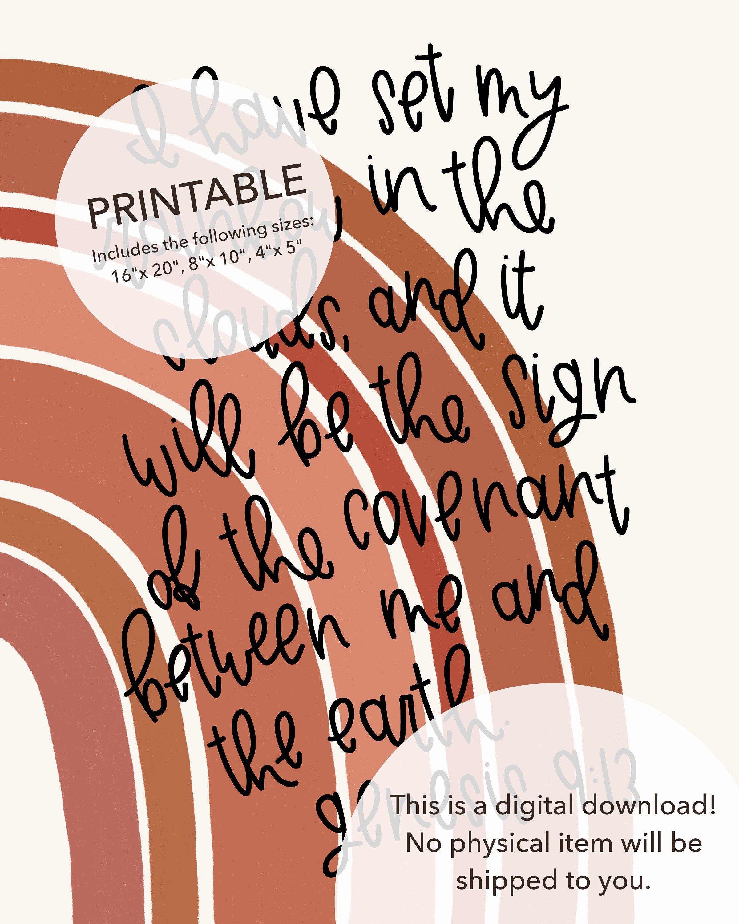 Printable Christian Wall Art; Genesis 9:13; Rainbow; Bible Verse ...