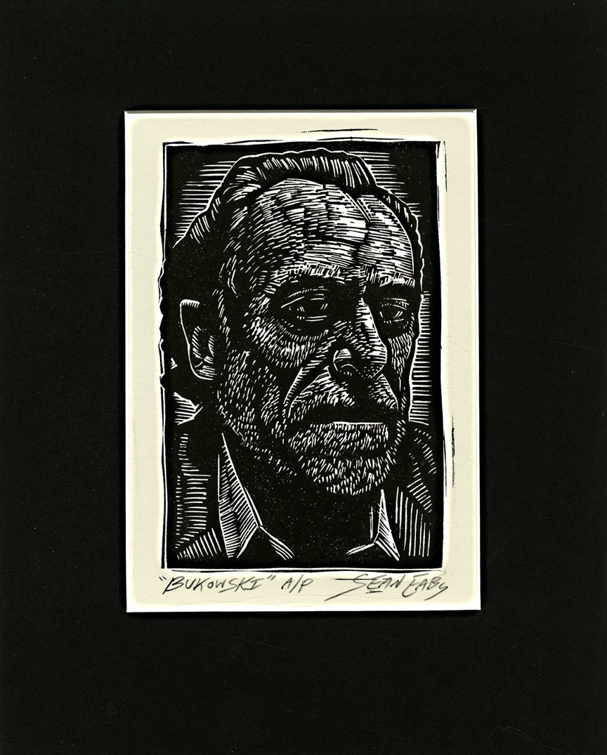 Charles Bukowski Linocut Print by Sean Eaby - Etsy