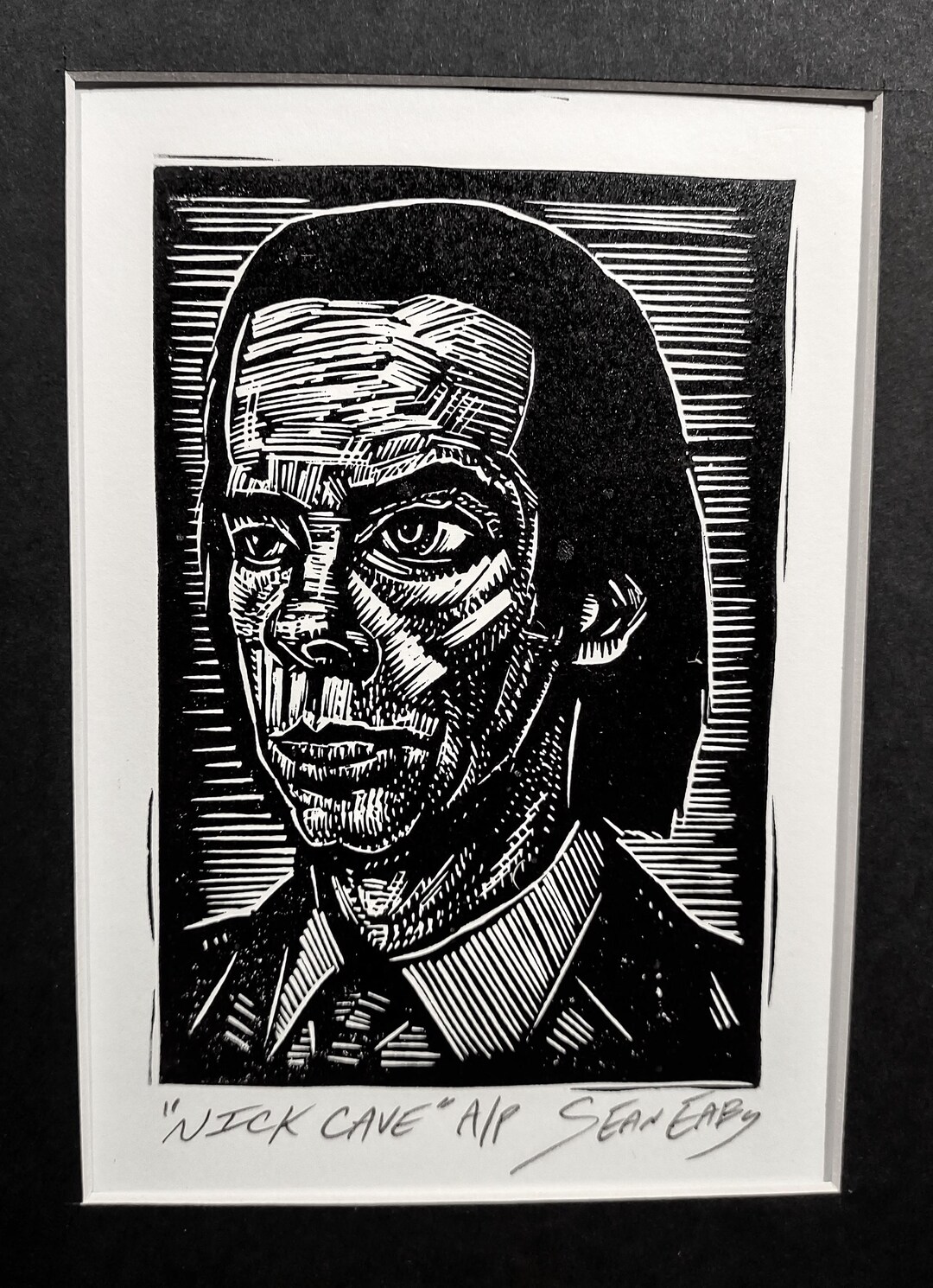 Nick Cave Linocut Portrait Print by Sean Eaby - Etsy