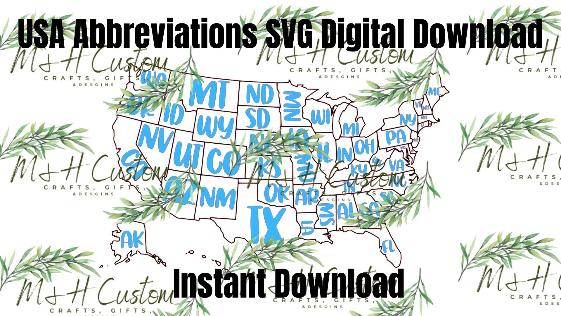 USA State Abbreviation Map | Instant Download | SVG File | Laser File ...