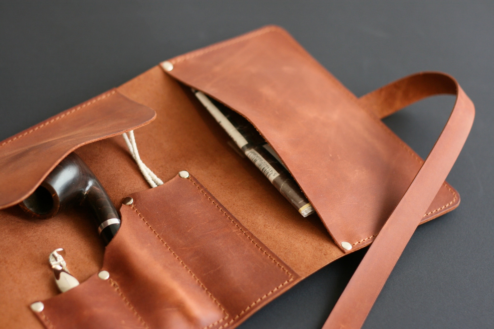 Leather Pipe Pouch Leather Pipe Roll Personalized Pipe Pouch Tobacco ...