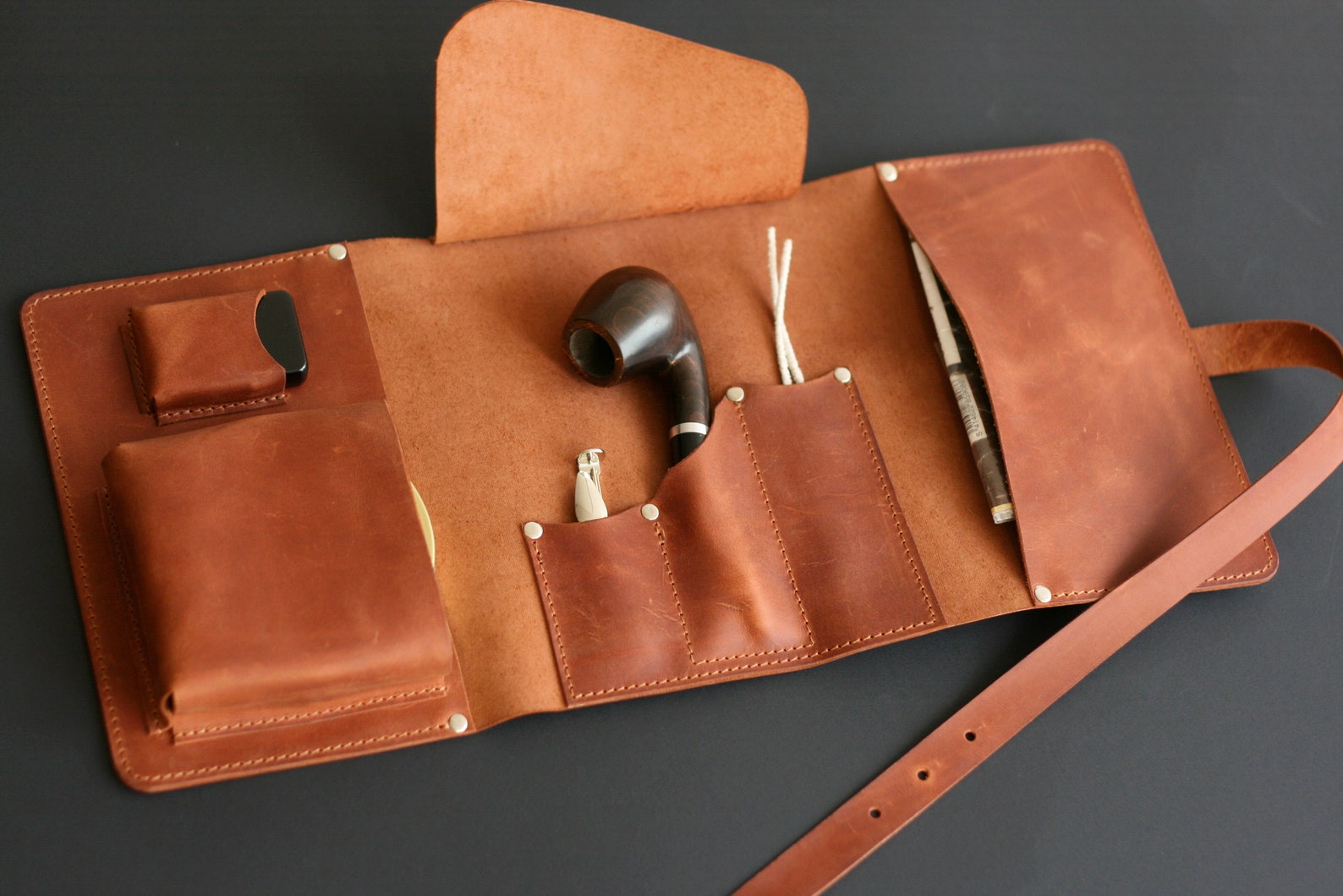 Leather Pipe Pouch Leather Pipe Roll Personalized Pipe Pouch Tobacco ...