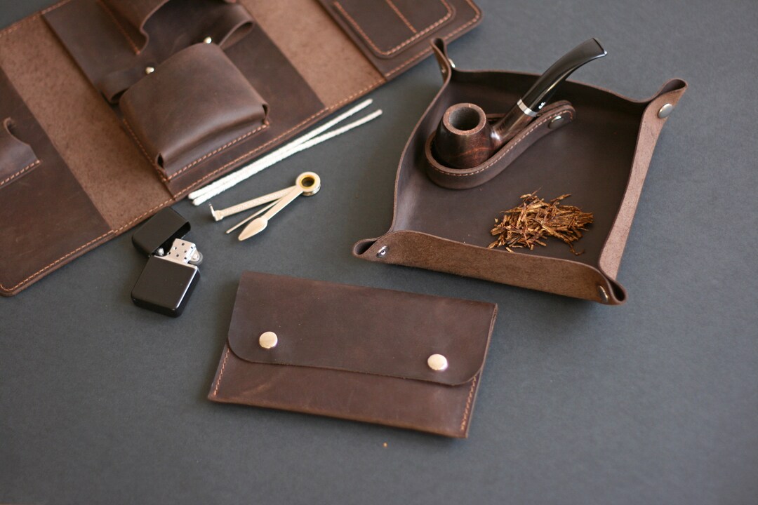 Gift for Pipe Smokers Personalized Leather Pipe Tray + Tobacco Pouch ...