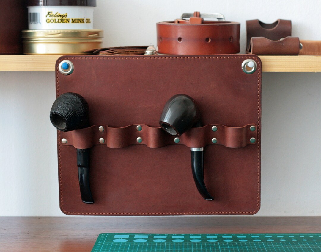 Personalized Leather Pipe Rack - Wall Mounted, Crazy Horse Leather - Etsy