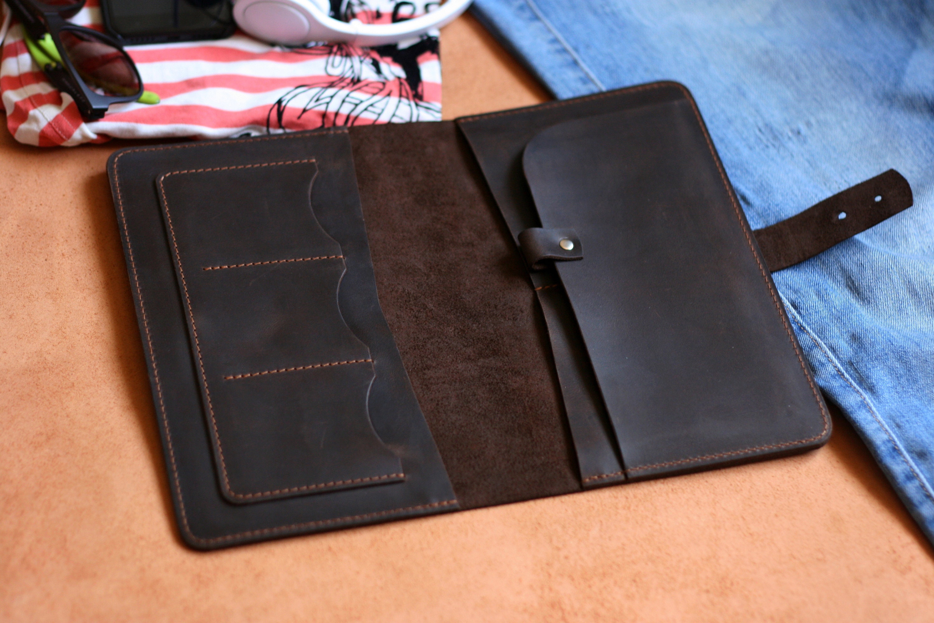 Leather Travel Wallet Personalized Wallet Travel Wallet - Etsy