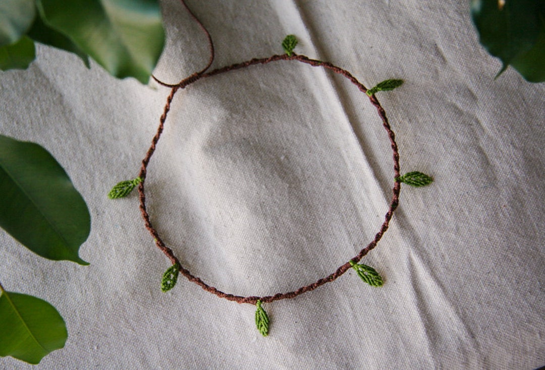 Macrame Leaf Necklace - Macrame Choker Necklace - Leaf Necklace - Elven ...