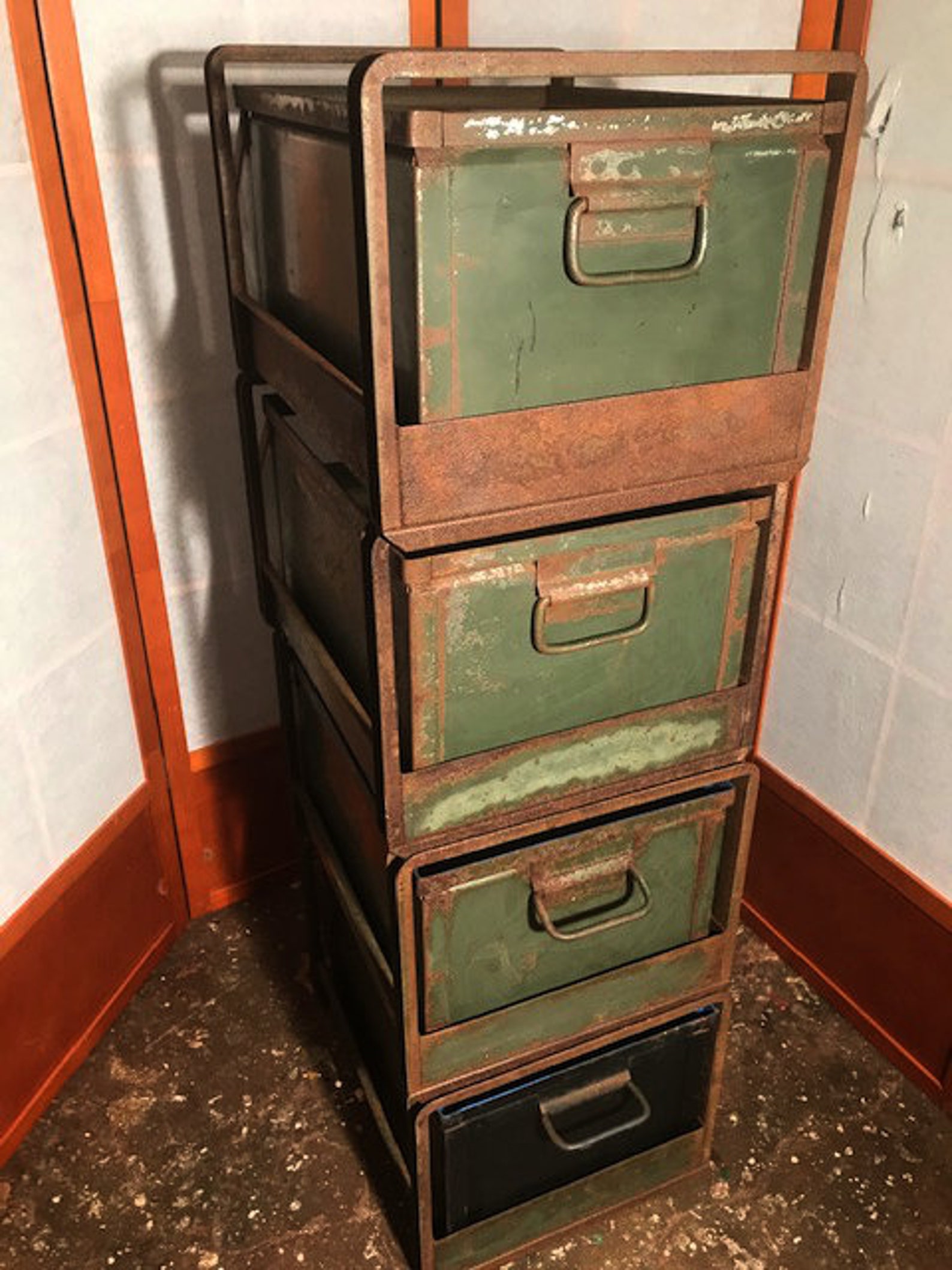 Vintage Rustic Industrial Metal Stackable Storage Bins pat | Etsy