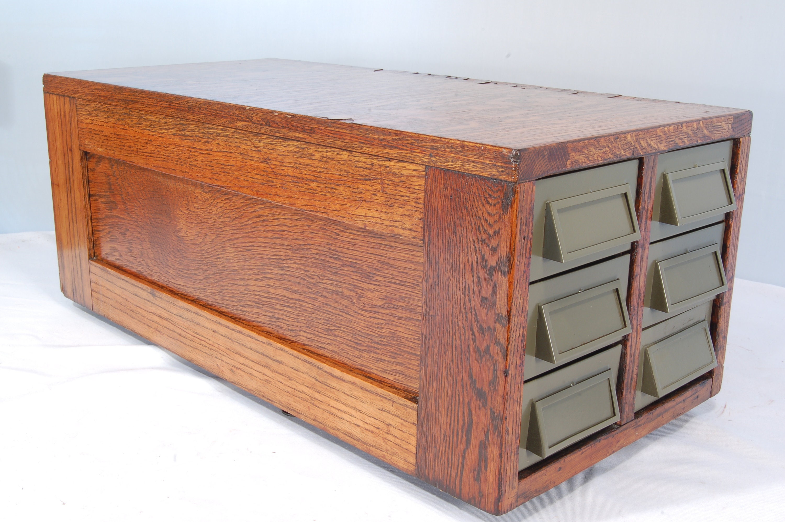 Vintage Wood & Metal 6 Drawer File Cabinet for Old Metal Address Plates ...