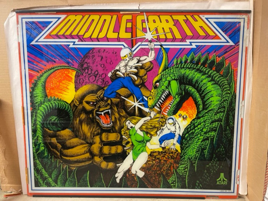 Vintage Original Atari 1978 Middle Earth Pinball Machine Back Glass ...