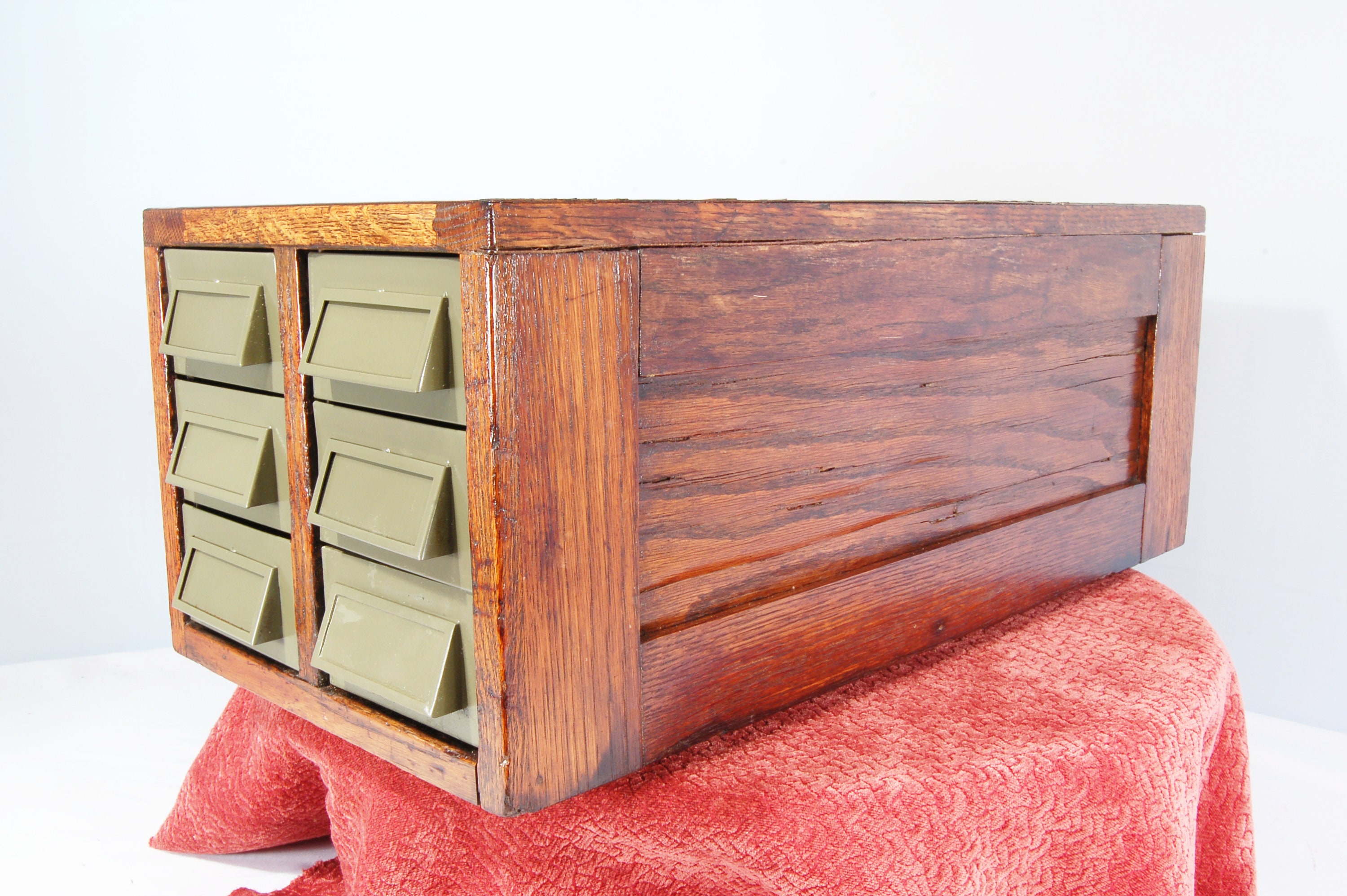 Vintage Wood & Metal 6 Drawer File Cabinet for Old Metal Address Plates ...