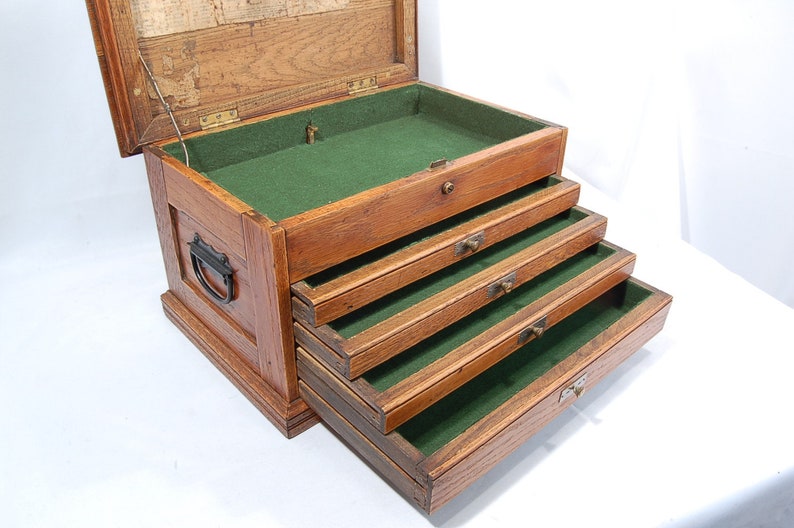 Antique R. Bliss Oak Machinist Tool Chest 1900's RARE ! NICE! Jewelry ...