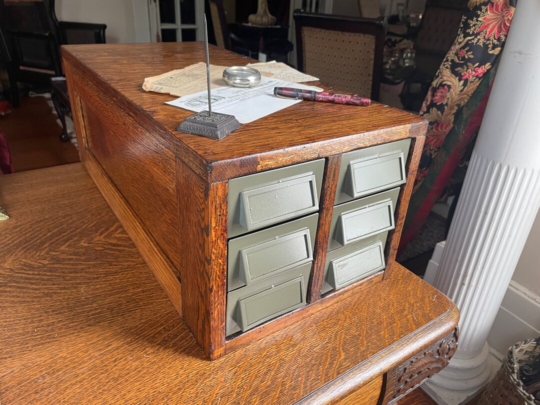 Vintage Wood & Metal 6 Drawer File Cabinet for Old Metal Address Plates ...