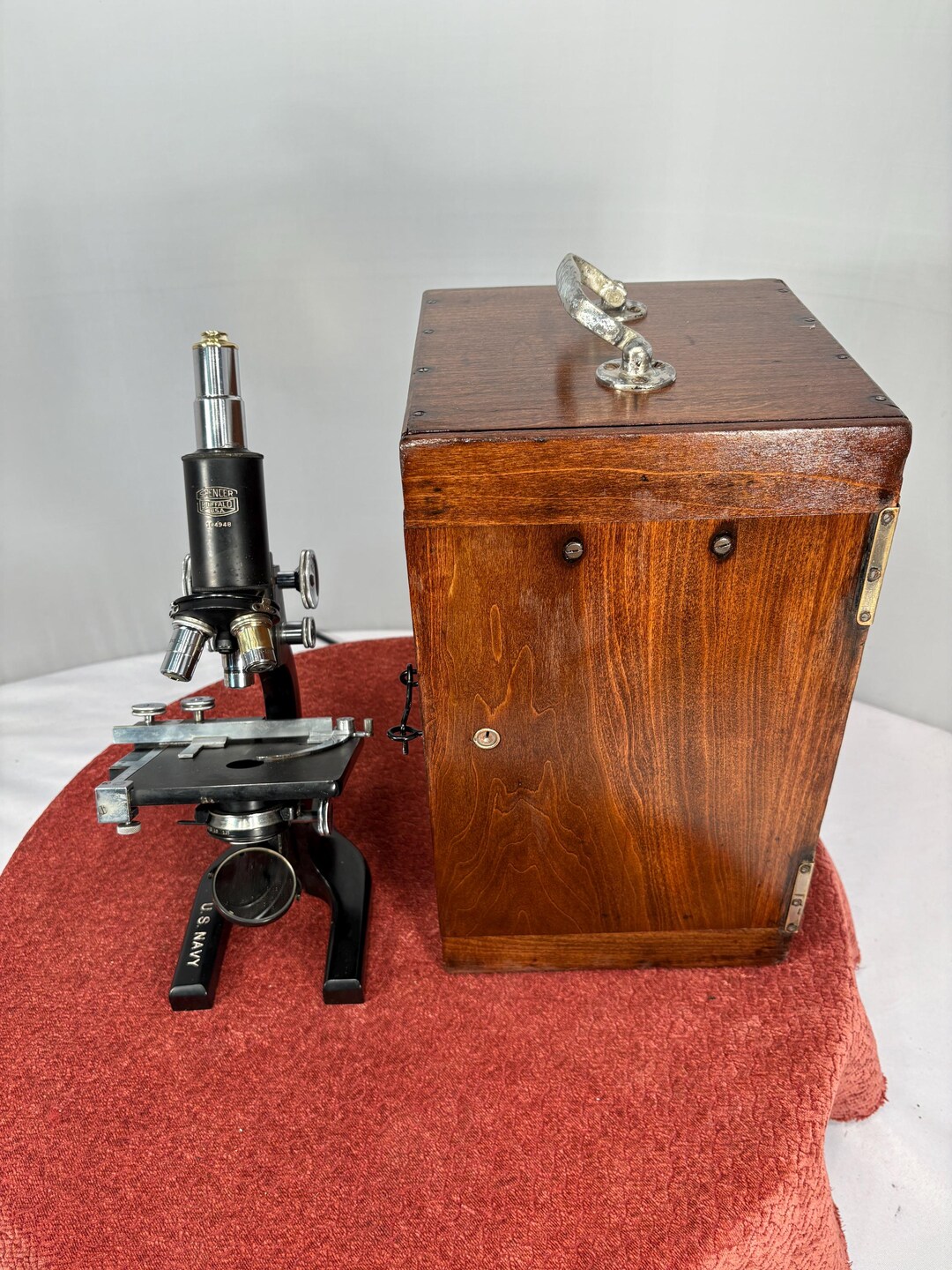 Vintage Spencer 1940’s U S Navy Microscope W/ Bausch & Lomb Mechanical ...