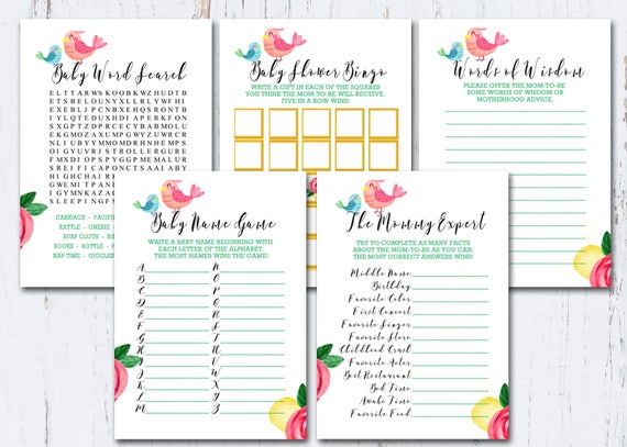 Baby Bird Floral Baby Shower Games PRINTABLE INSTANT | Etsy