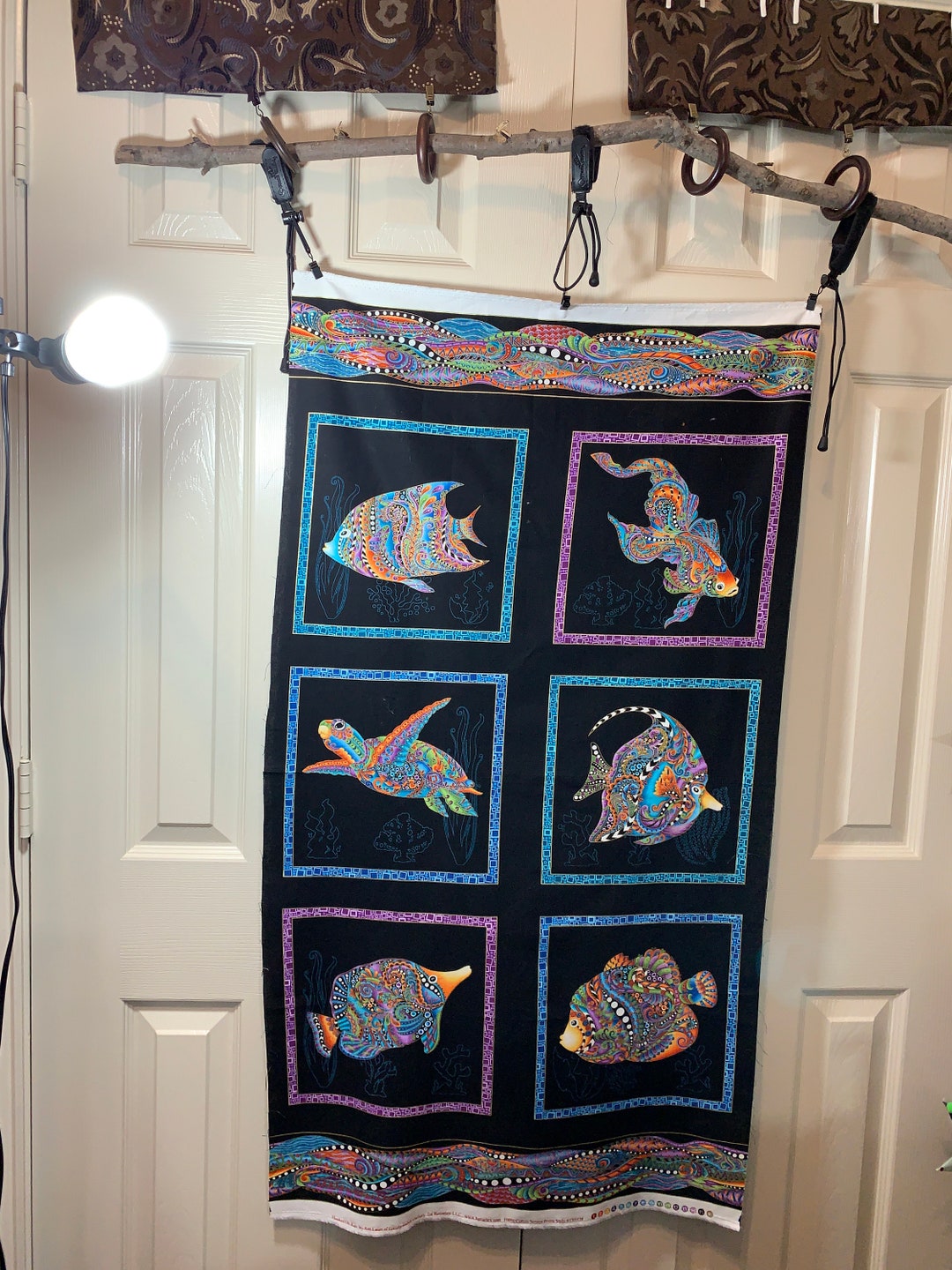 Hooked on Fish Panel by Ann Lauer 24x44 - Etsy