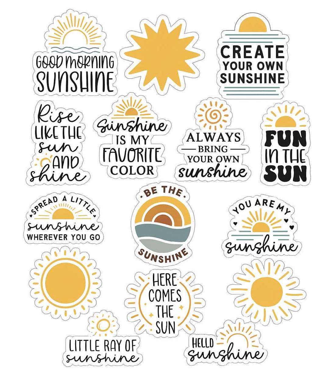 Sunshine Stickers | Retro Sun Sticker Pack | Positive Affirmation ...