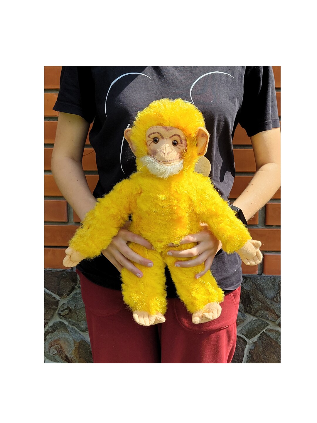Vintage Big Yellow Silk Plush Monkey Stuffed Toy 17"/44cm Glass Eyes ...