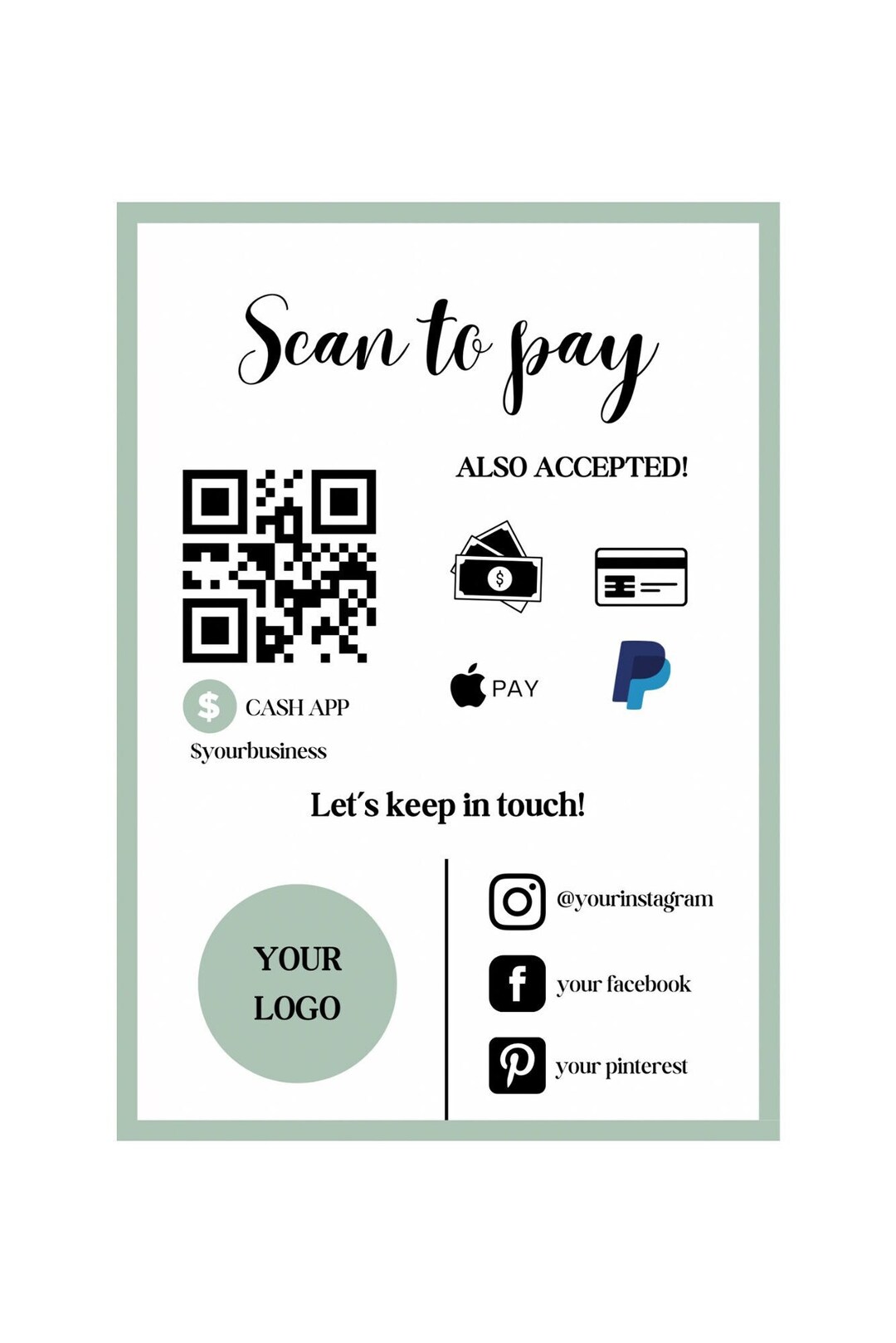 Scan to Pay Template I Editable Template I Scan to Pay Canva Template ...